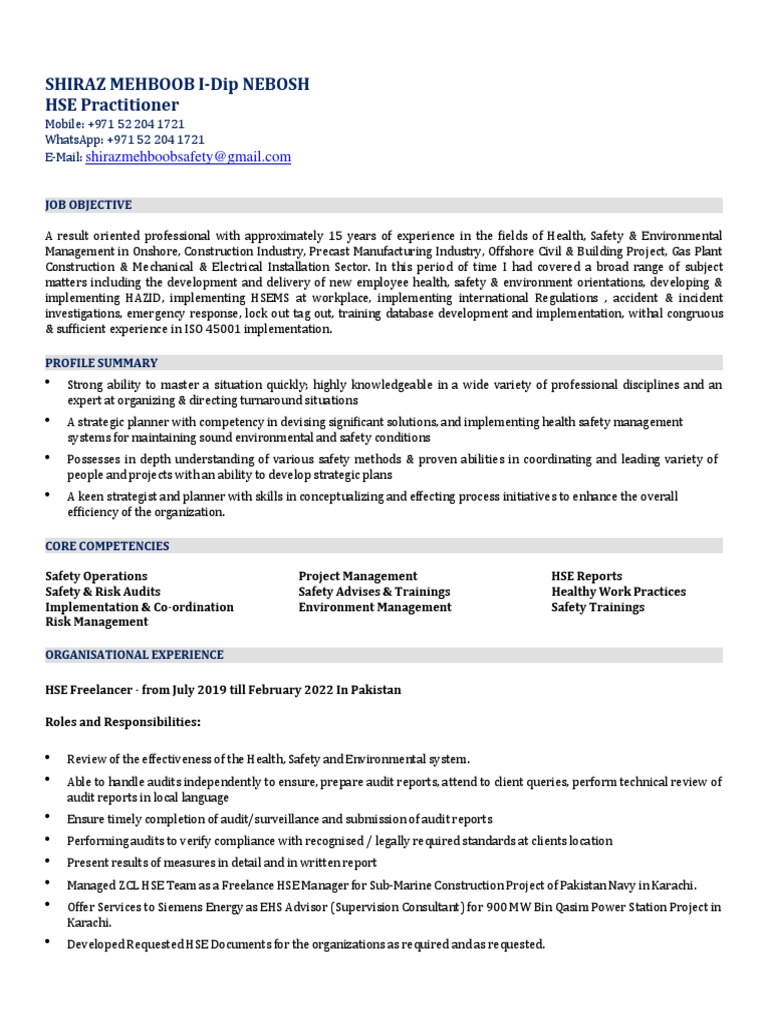 HSE Practitioner Resume | PDF | Occupational Safety And Health | Diploma