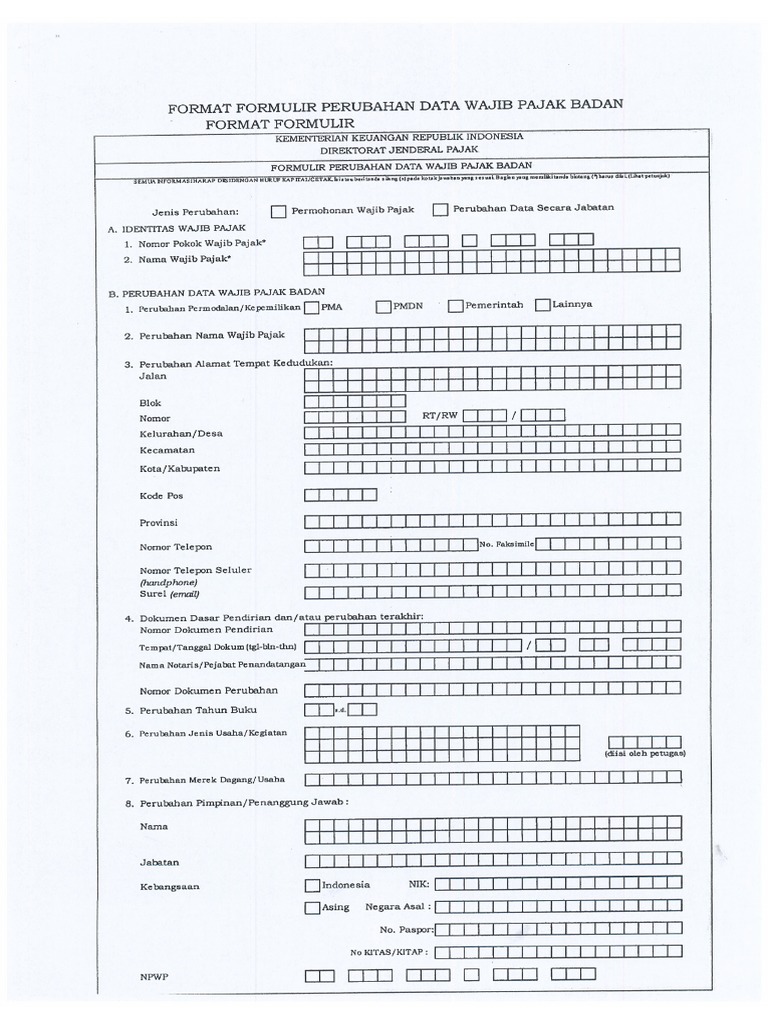 Form Perubahan Data WP Badan | PDF