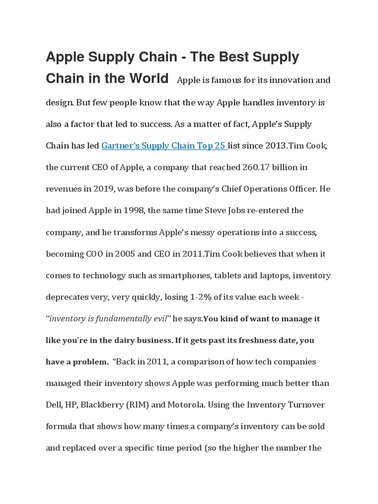 Apple Supply Chain - The Best Supply Chain in The World | PDF | Apple ...