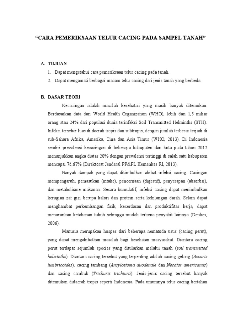 Metode Pemeriksaan Telur Cacing Tanah | PDF | Griya & Taman | Kesehatan ...