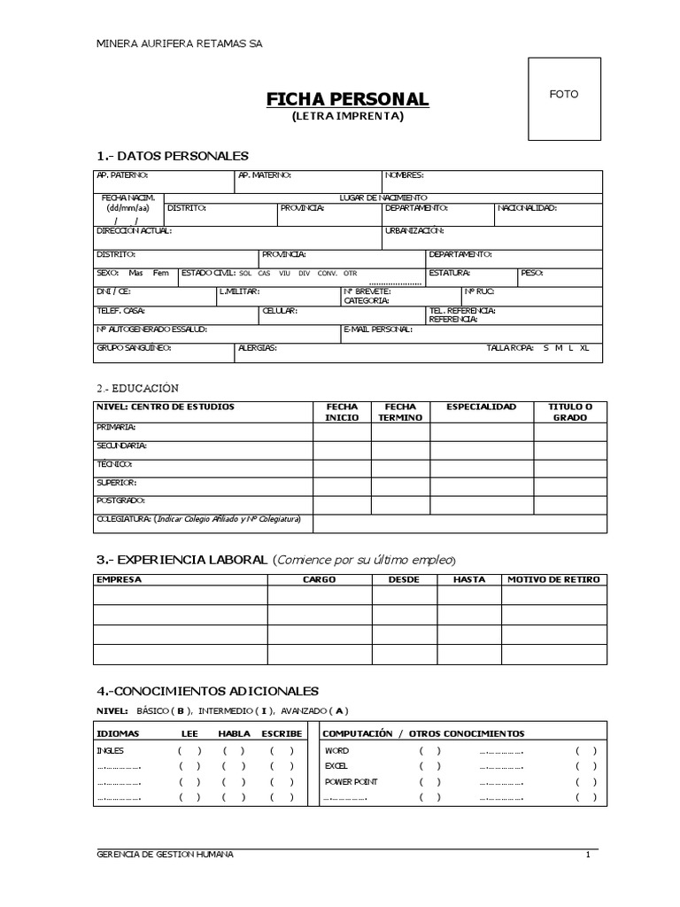 01-Formato FICHA DATOS PERSONAL | PDF