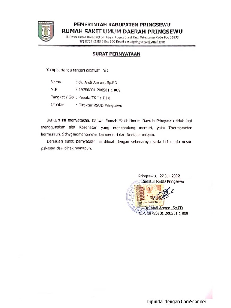Surat Pernyataan - RSUD Pringsewu | PDF