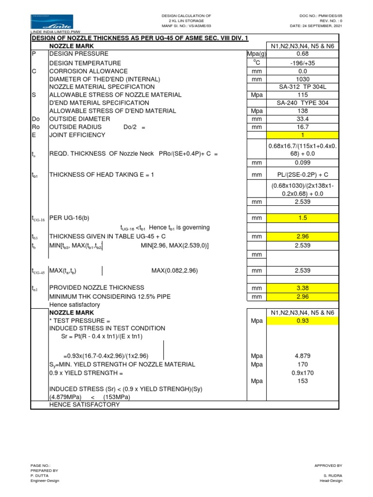 Design of Nozzle Thickness As Per Ug-45 of Asme Sec. Viii Div. 1 Nozzle ...