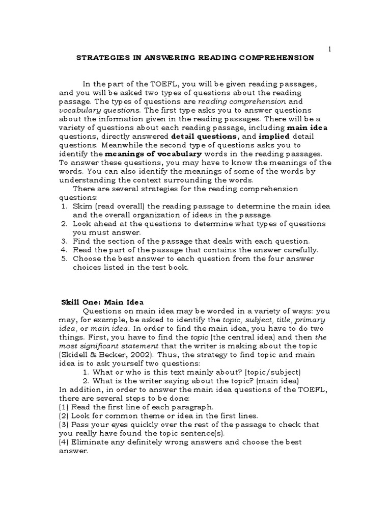 Strategies in Answering Reading Comprehension: Vocabulary Questions ...