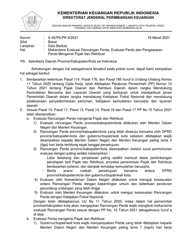 S-45 - PK - PK.4 - 2021 Mekanisme Evaluasi Raperda | PDF