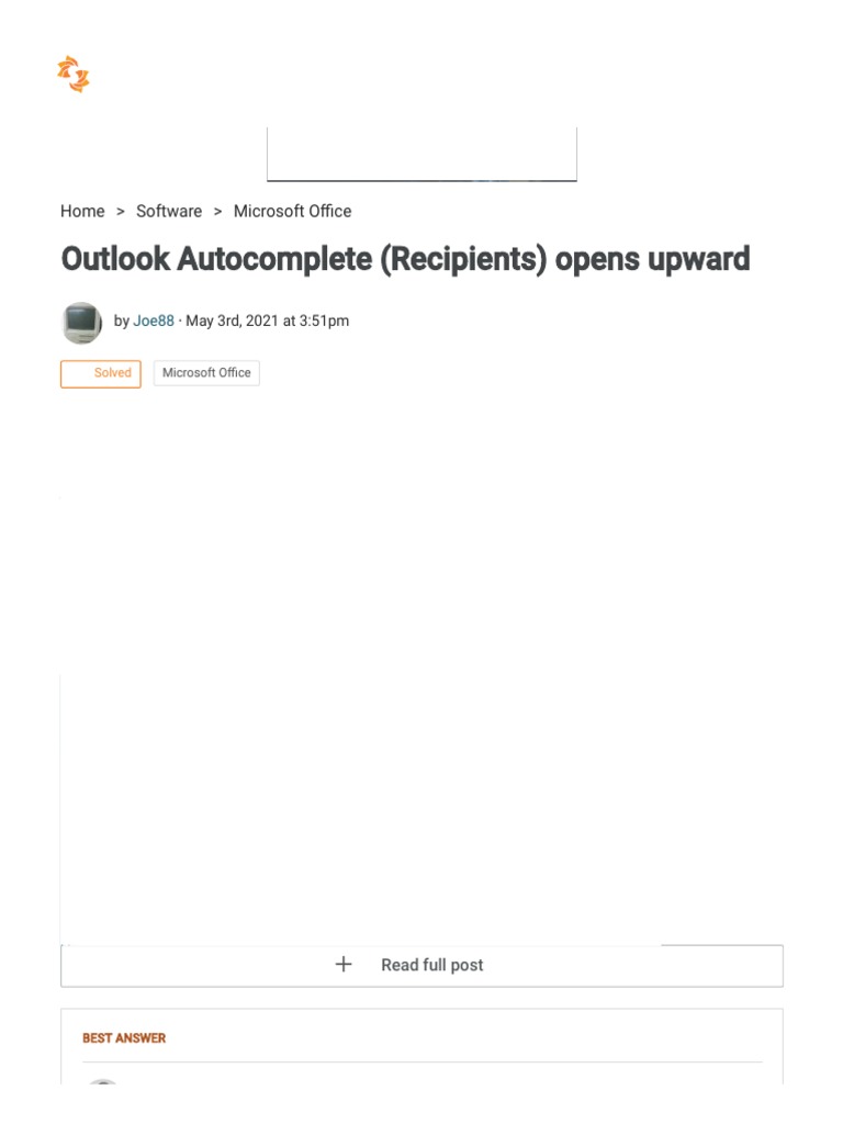 (SOLVED) Outlook Autocomplete (Recipients) Opens Upward | PDF | Microsoft Outlook | Microsoft Office