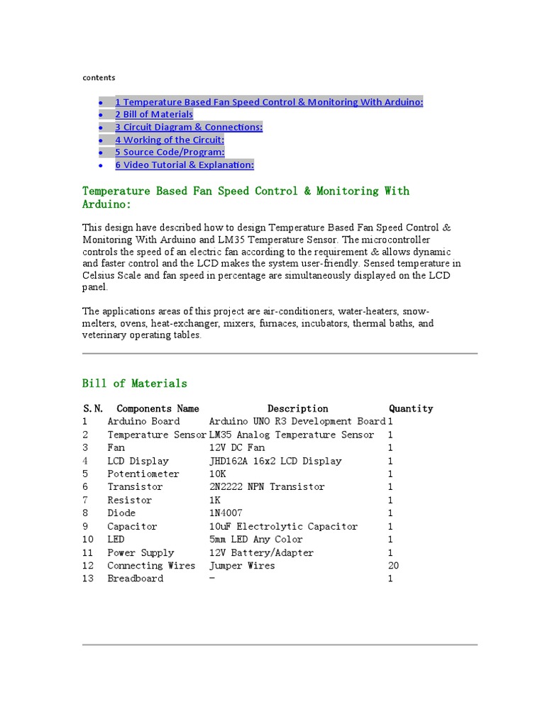 Arduino Temperature Fan Based Speed Control | Download Free PDF | Arduino | Electronic Circuits