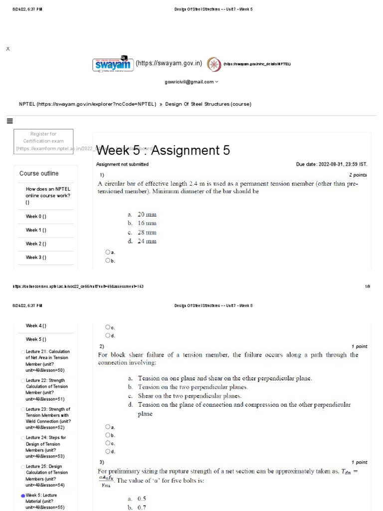 Design of Steel Structures - Unit 7 - Week 5 | PDF