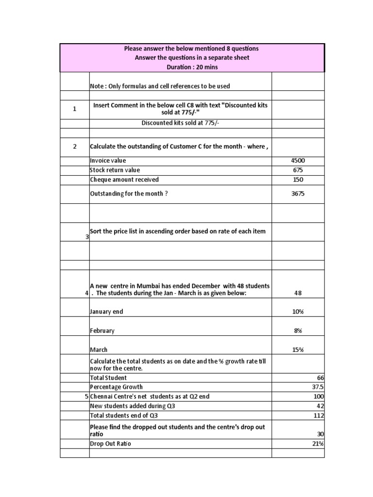 Excel Test Pdf Fee Prices
