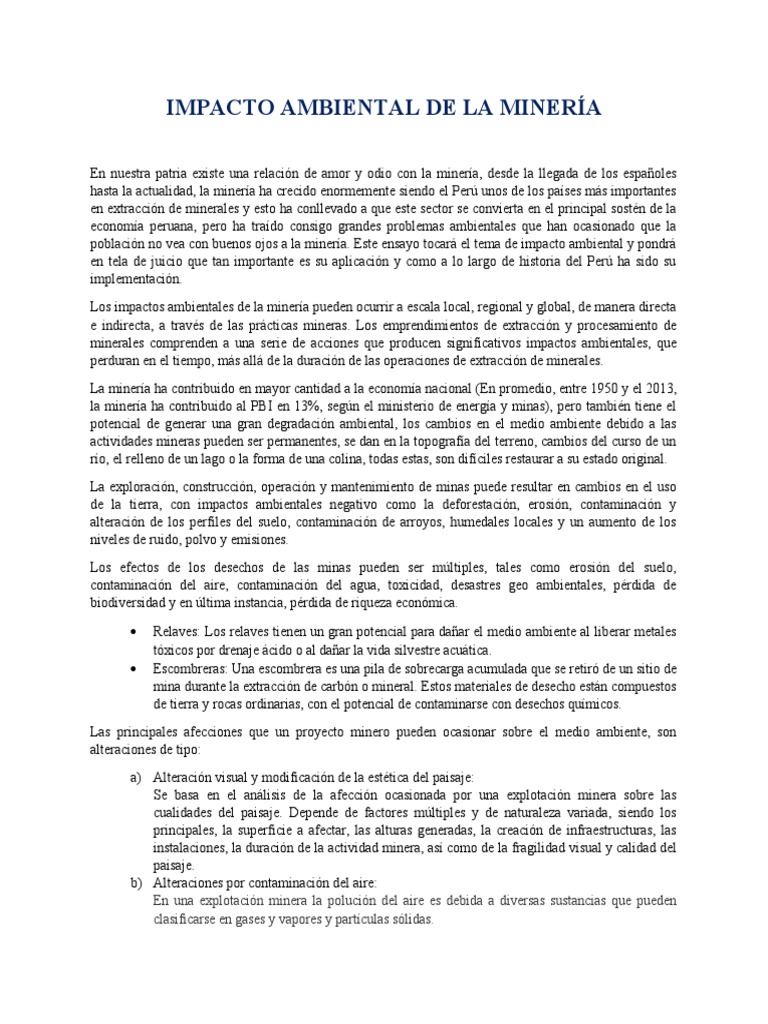 Impacto Ambiental de La Mineria | PDF | Minería | Contaminación