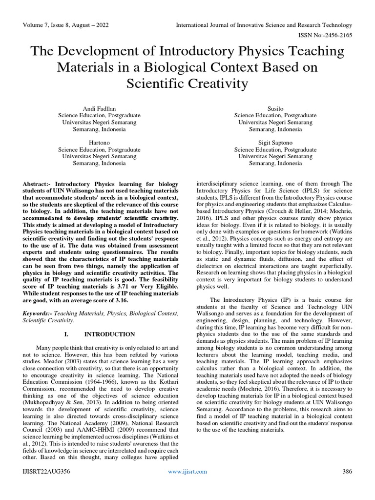 The Development of Introductory Physics Teaching Materials in A ...