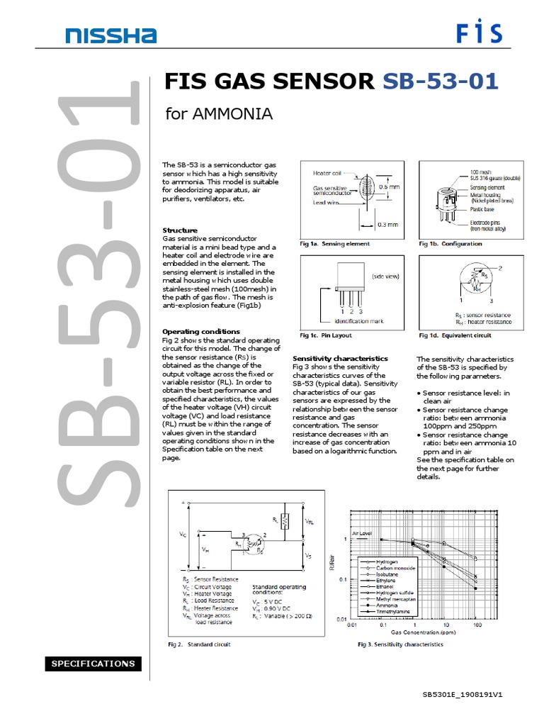 Fis Gas Sensor: For Ammonia | PDF | Sensor | Electrical Resistance And ...