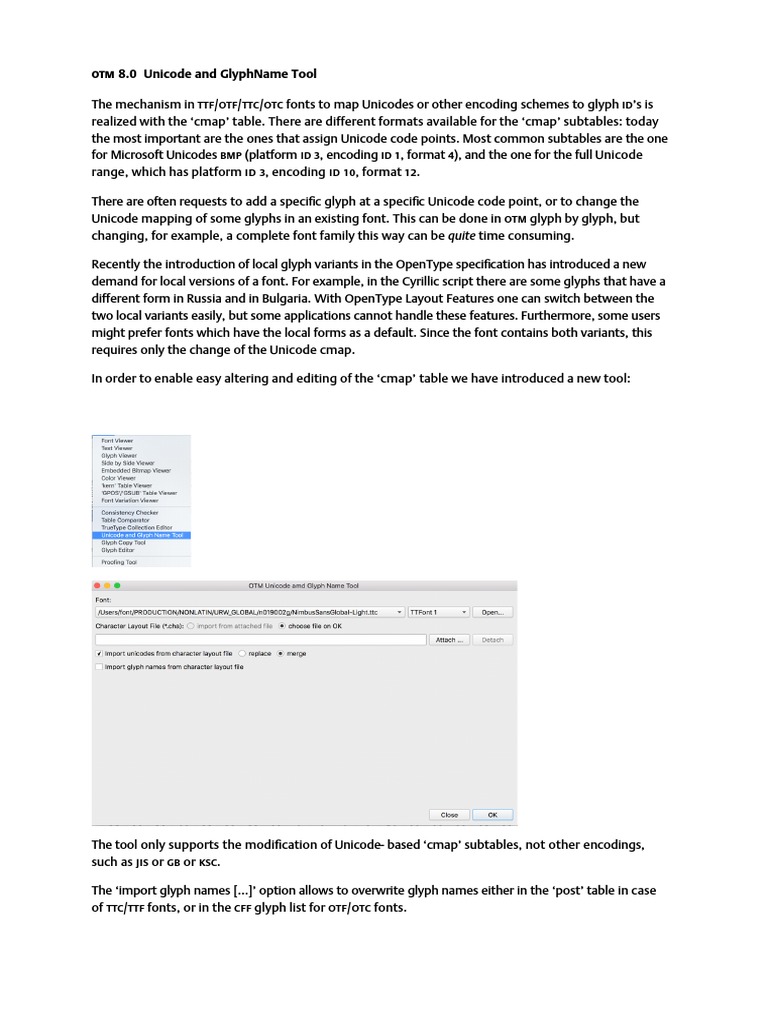 Otm 8.0 Unicode and Glyphname Tool | PDF | Application Software ...