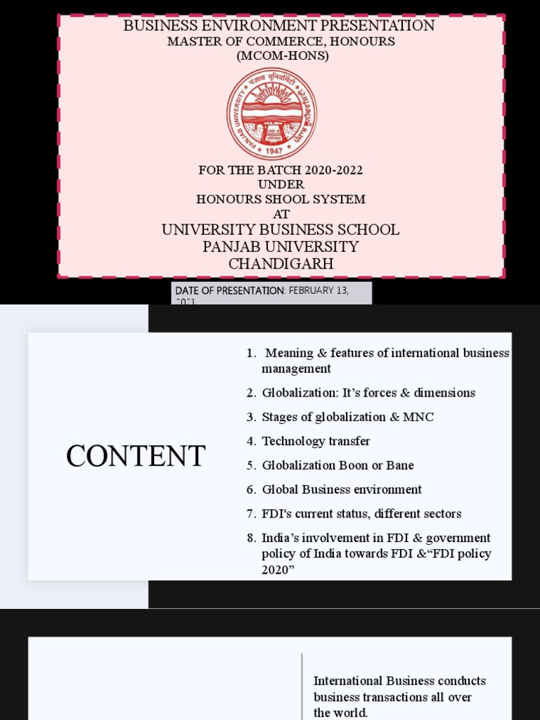 Business Environment Presentation: Master of Commerce, Honours (Mcom ...