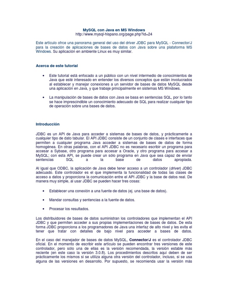 Uso De Jdbc Con Mysql Pdf Java Lenguaje De Programación Sql