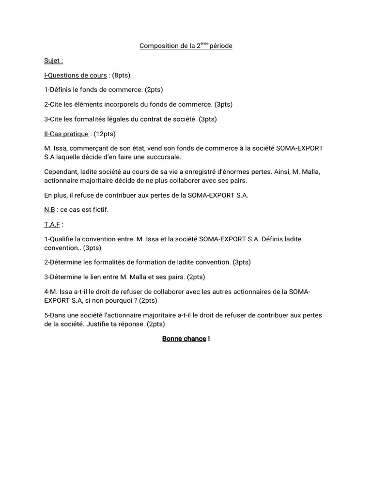 Sujet de Droit (TSECO) | PDF