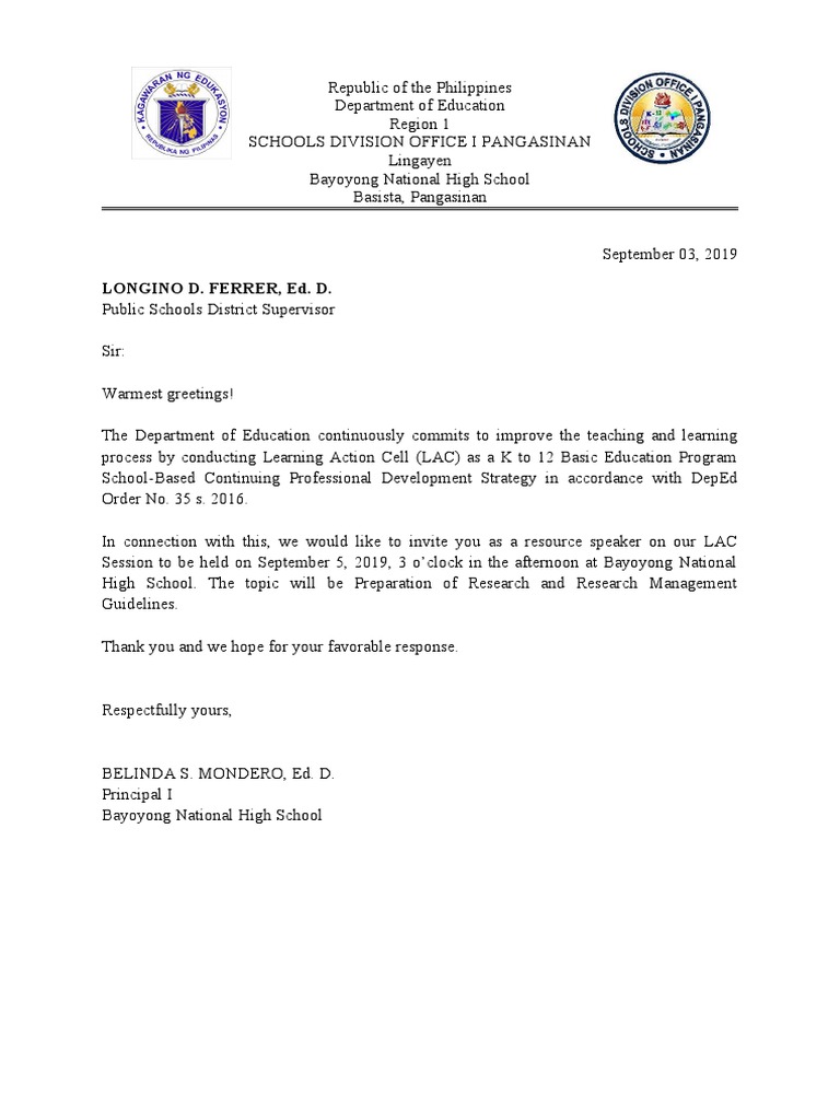 letter for LAC SESSION | PDF