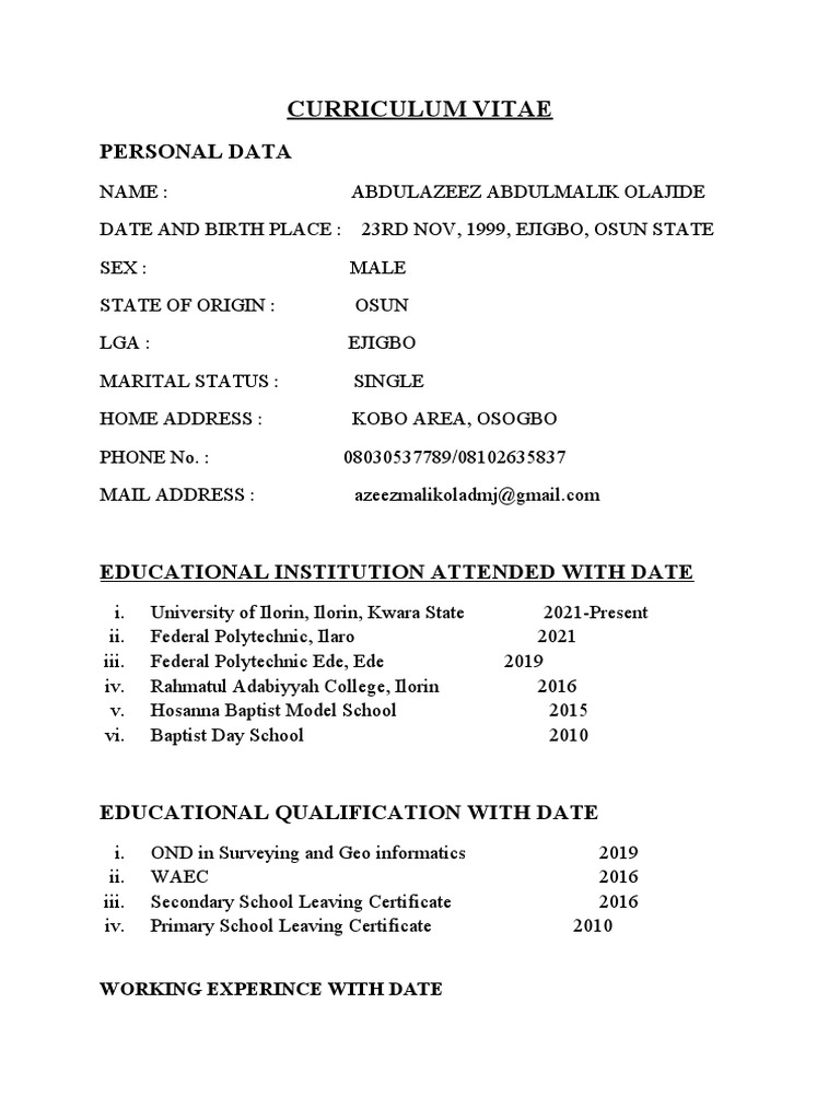Curriculum Vitae: Personal Data | PDF
