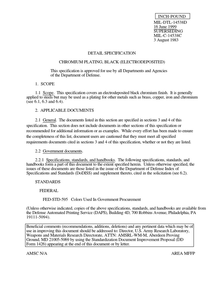 Mil DTL 14538D | PDF | Chromium | Specification (Technical Standard)