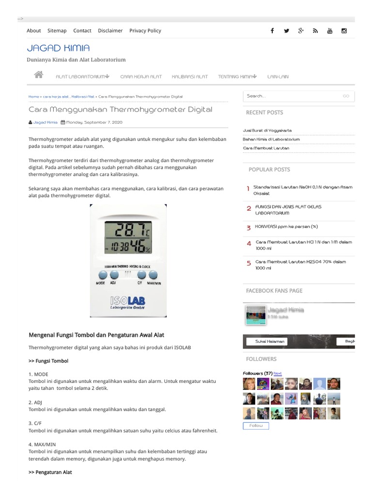 Cara Menggunakan Thermohygrometer Digital - JAGAD KIMIA | PDF