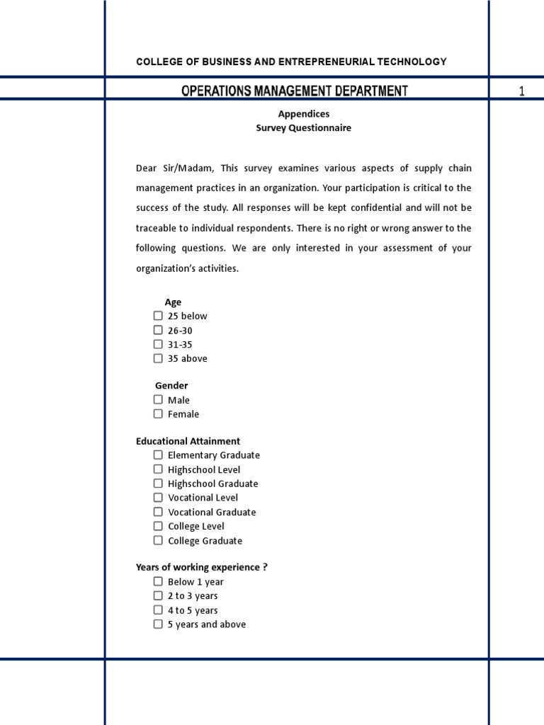 Questionnaire Group 5 | PDF | Supply Chain | Business