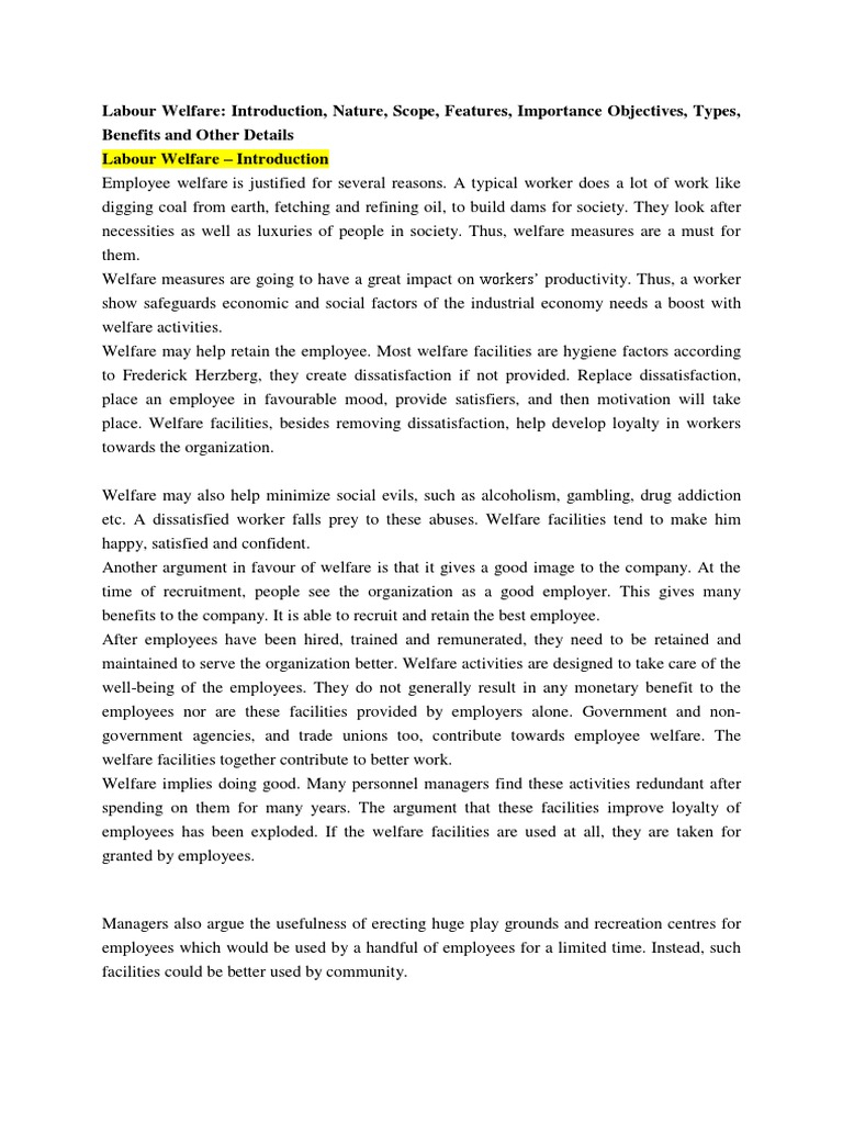 Labour Welfare | PDF | Employment | Welfare