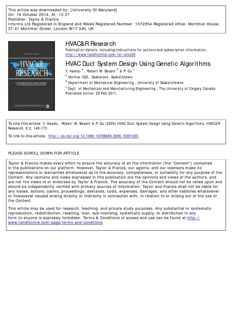 HVAC Duct System Design Using Genetic Algorithms | PDF | Mathematical ... HVAC Duct System Design Using Genetic Algorithms | PDF | Mathematical ...