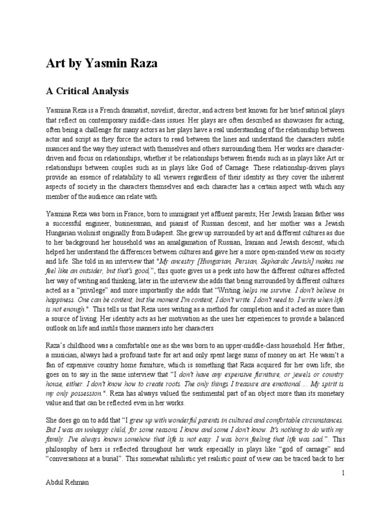Art by Yasmina Reza, A Critical Analysis | PDF | Psychology