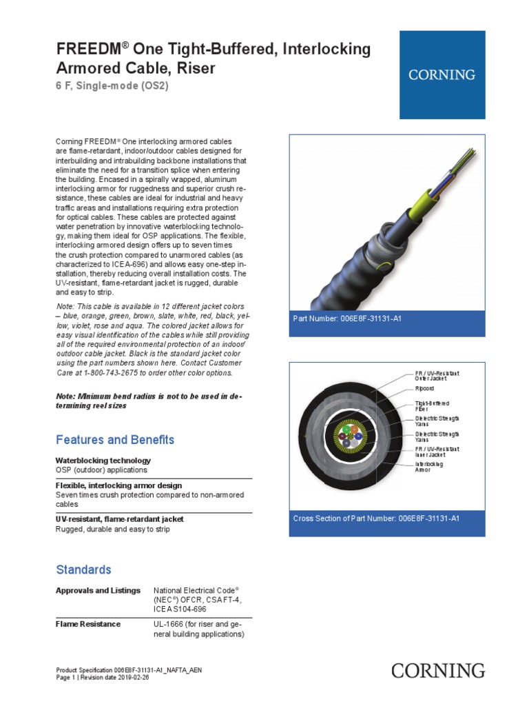 Freedm One Tight-Buffered, Interlocking Armored Cable, Riser | PDF ...