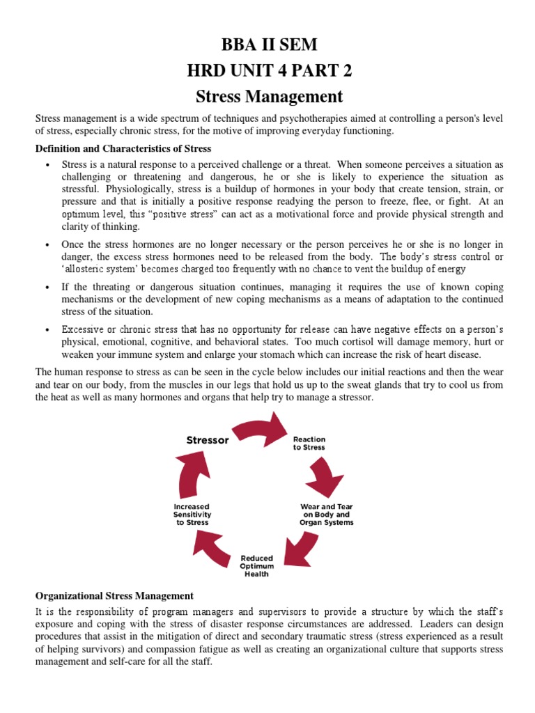 Bba Ii Sem HRD Unit 4 Part 2 Stress Management: Definition and Characteristics of Stress | PDF ...
