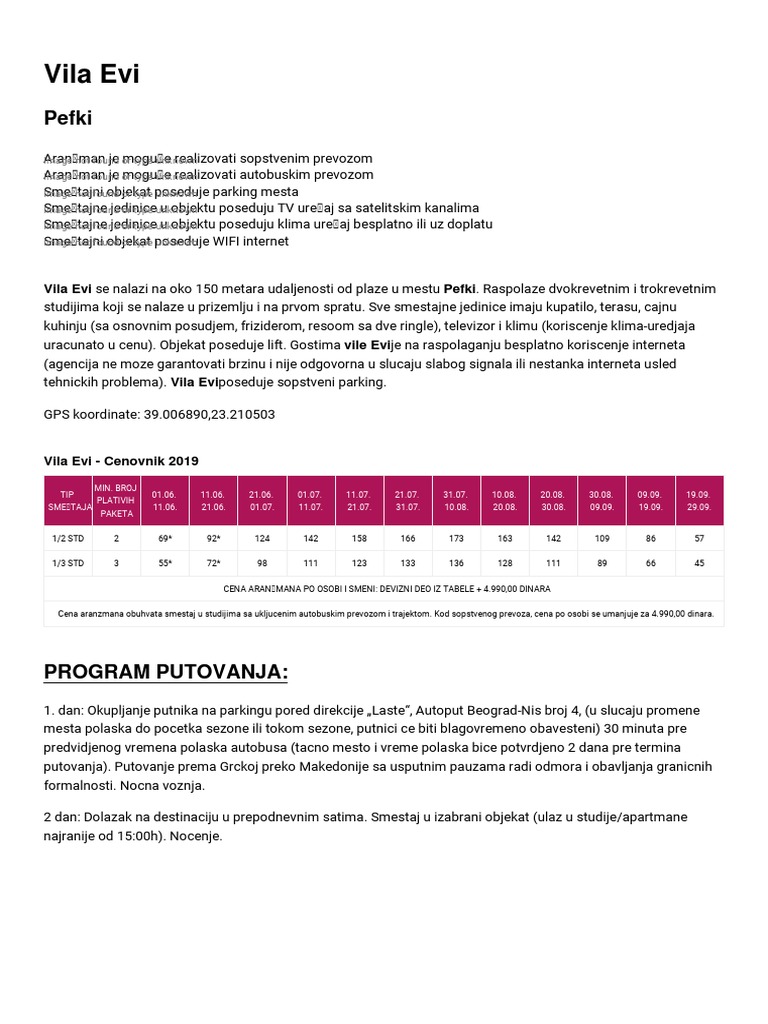 Letovanje Grcka Leto Apartmani Evia Apartmani Pefki Vila Evi | PDF