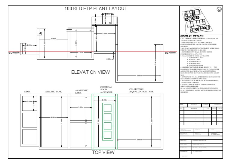 100 KLD Etp Plant Layout: GL GL | PDF | Structural Engineering | Concrete