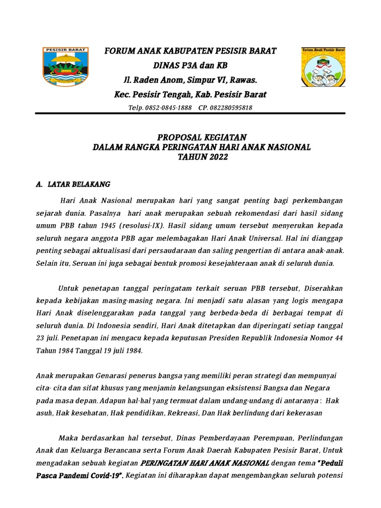 Proposal Kegiatan Hari Anak Nasional 2022 | PDF