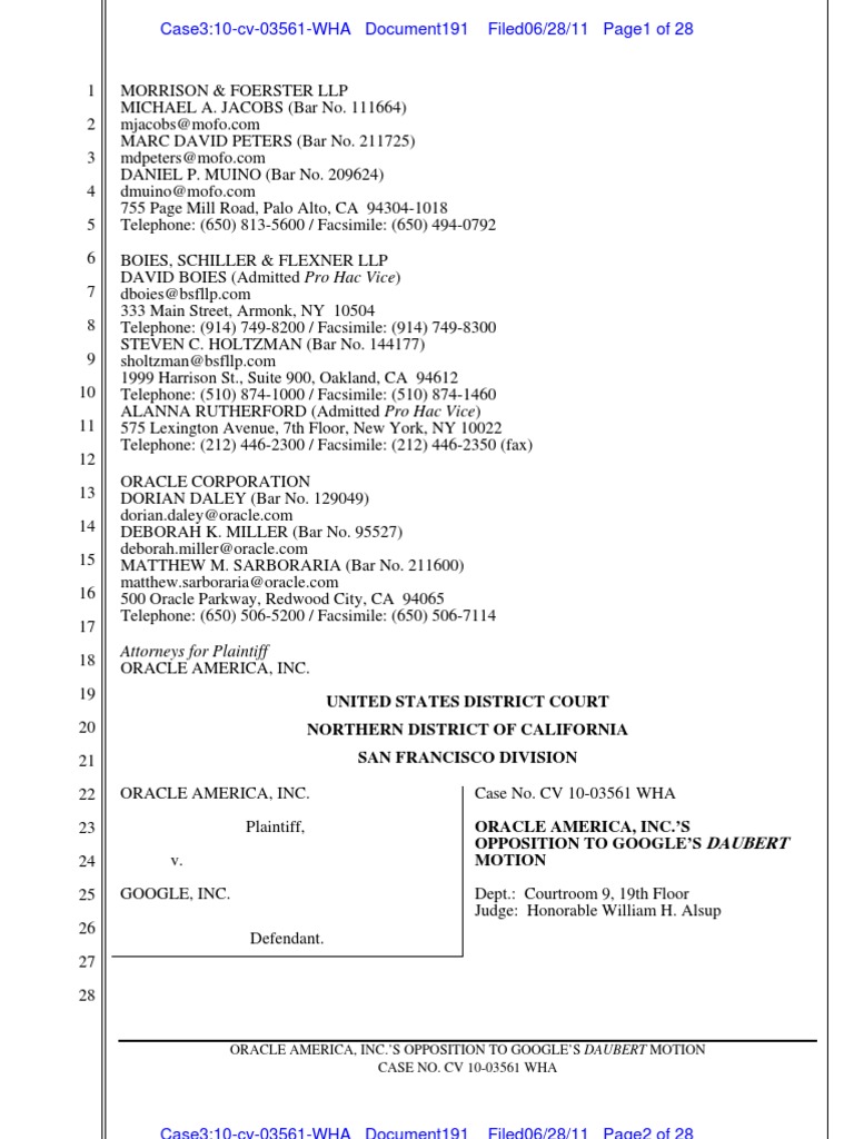 Oracle Opposition To Google Daubert Motion | PDF | Daubert Standard ...