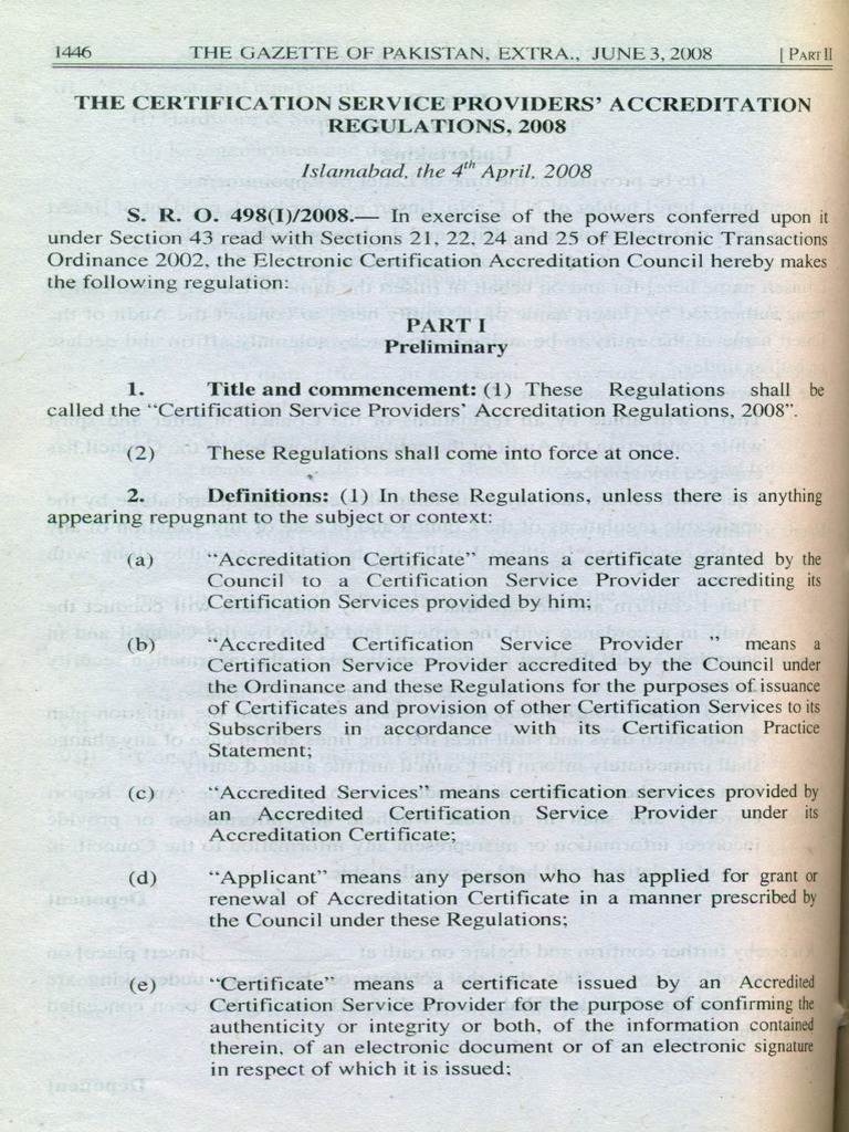 Certification Service Providers Regulations | PDF | Audit | Certification