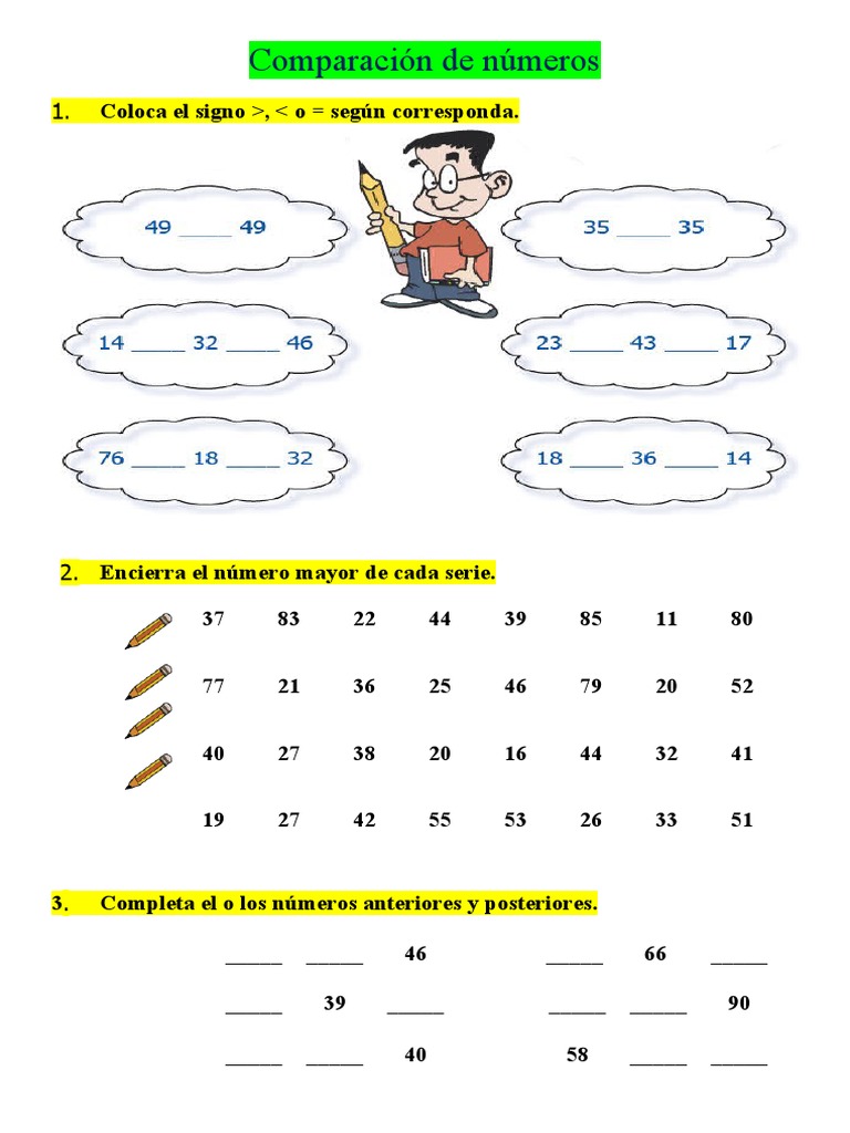 Hojas De Trabajo Para Ordenar Números De Menor A Mayor Fichas De
