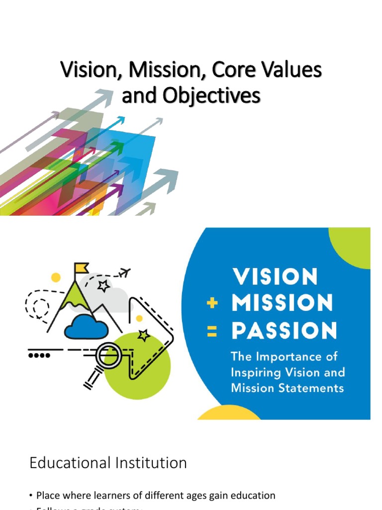 Vision, Mission, and Core Values Overview | PDF | Goal | Learning