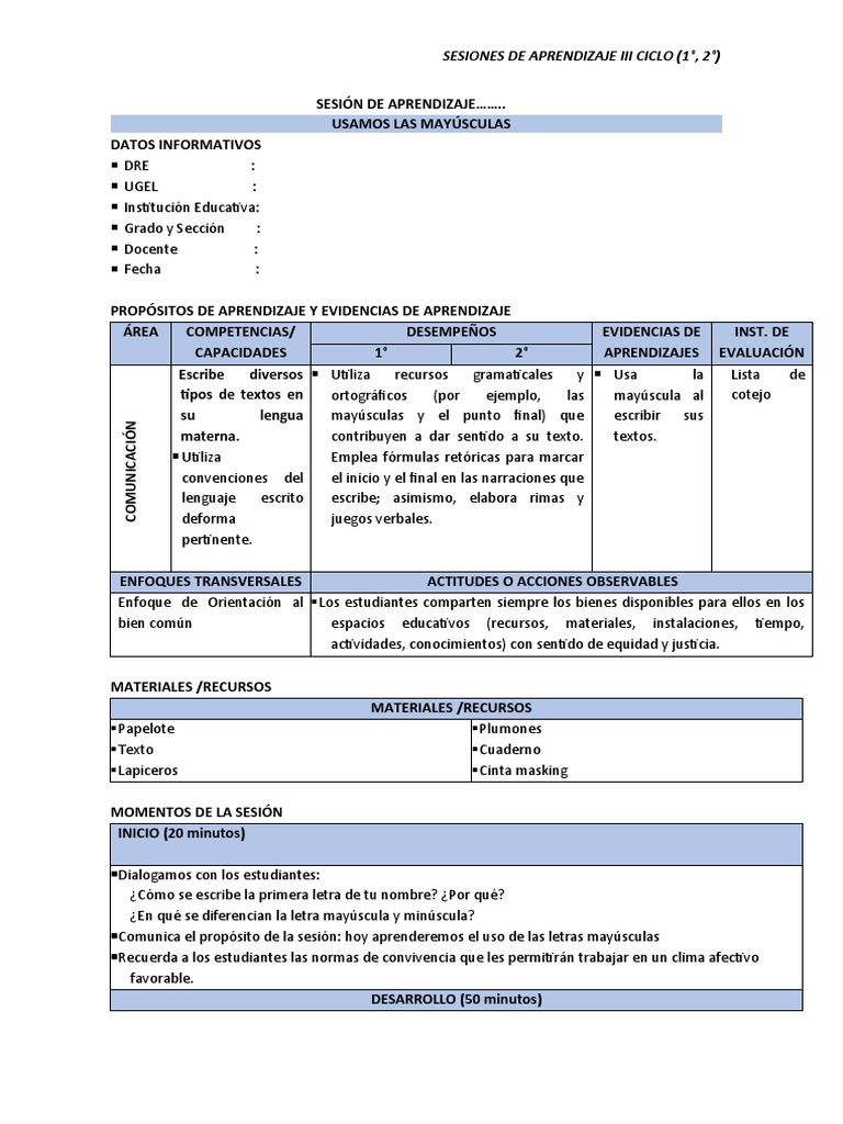 SESIÓN DE APRENDIZAJE 1° - 2° - Multigrado | PDF | Aprendizaje | Evaluación