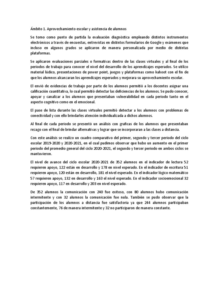 Ambito 1. Aprovechamiento y Asistencia de Los Alumnos | PDF | Cognición ...