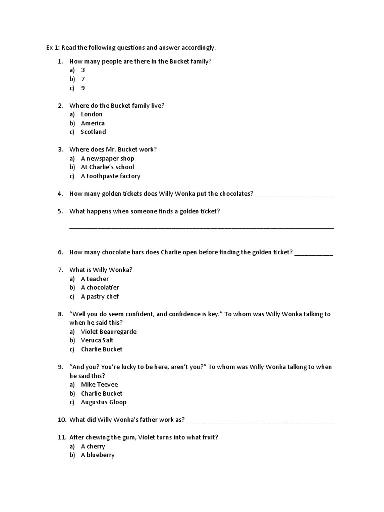 Charlie and The Chocolate Factory Activity | PDF