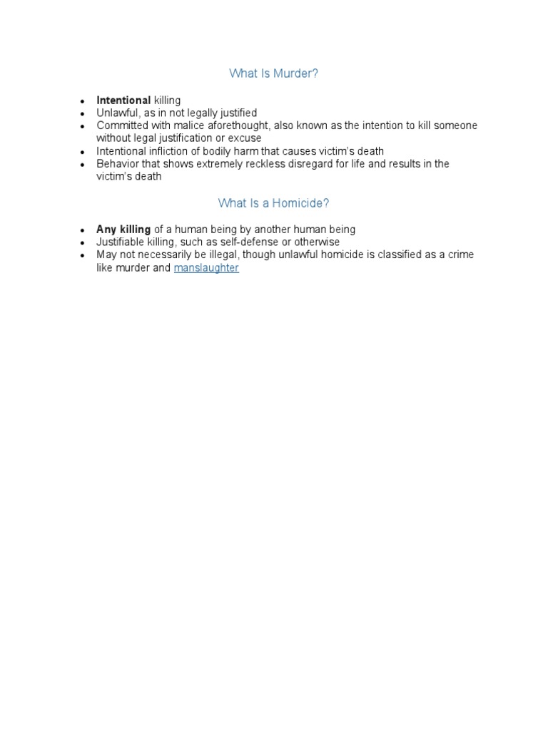 Murder Vs Homicide | PDF | Social Science | Mystery, Thriller & Crime Fiction