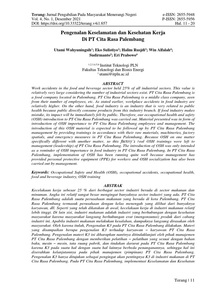 Pengenalan Keselamatan Dan Kesehatan Kerja Di PT Cita Rasa Palembang ...