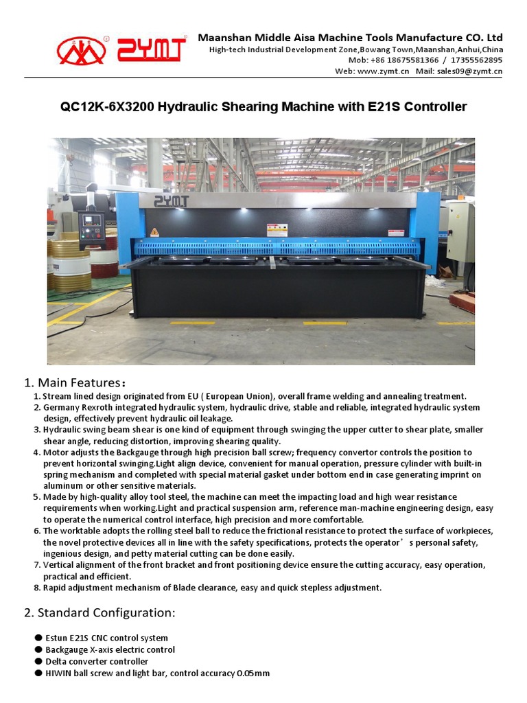 QC12K-6X3200 Hydraulic Shearing Machine With E21S Controller | PDF | Numerical Control | Machines