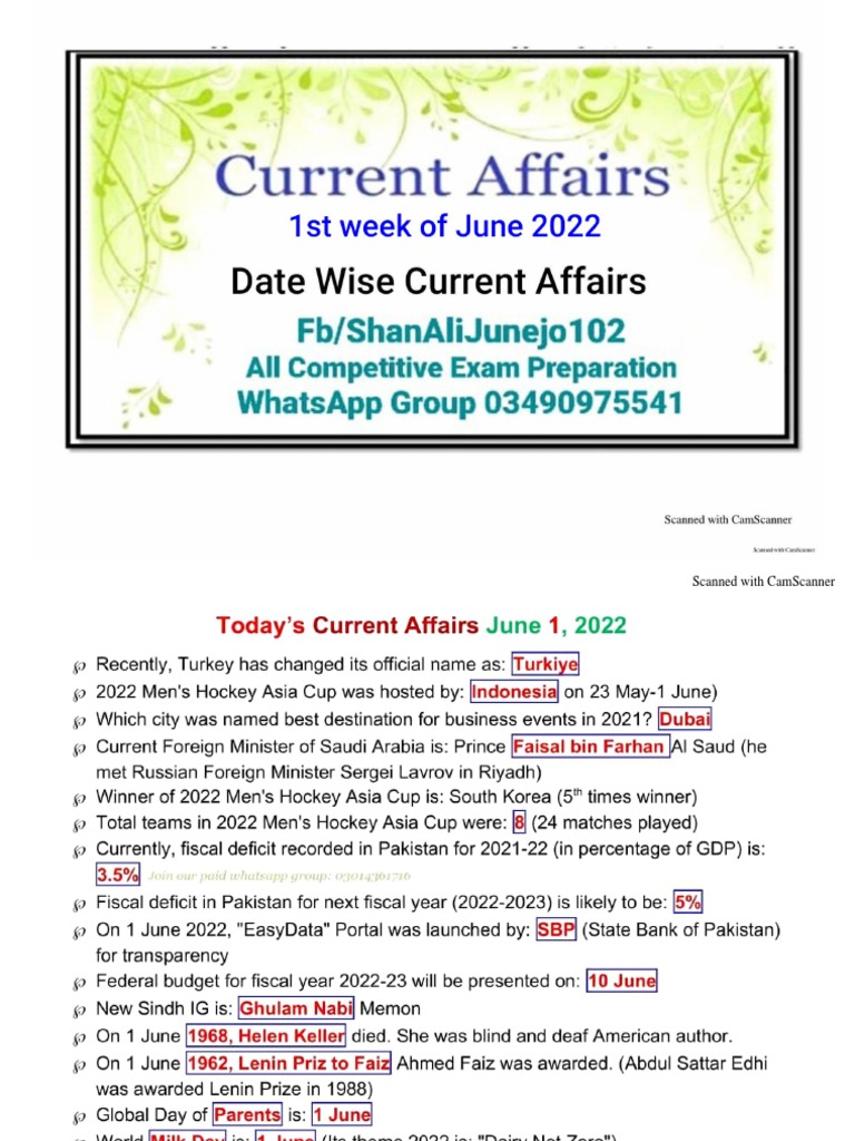 June 1st Week Current Affairs | PDF