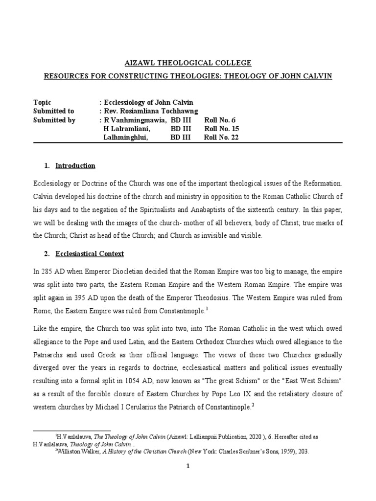 Ecclesiology in John Calvin's Theology | PDF | Christian Church ...