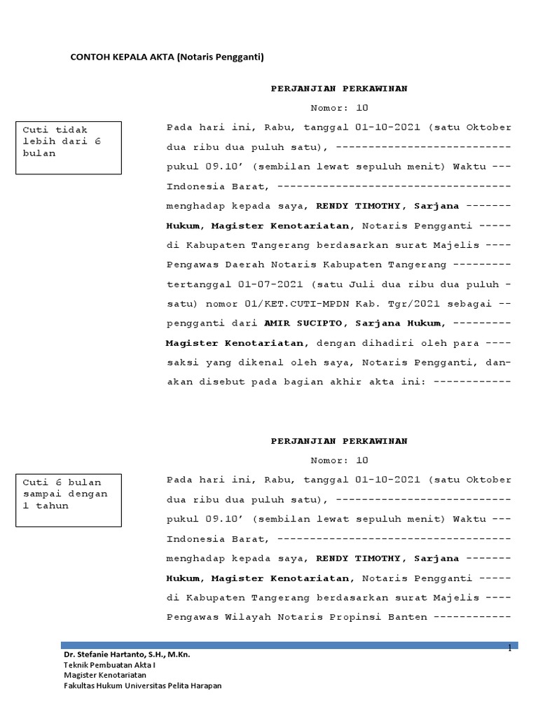Contoh Akta Notaris Pengganti | PDF | Hukum