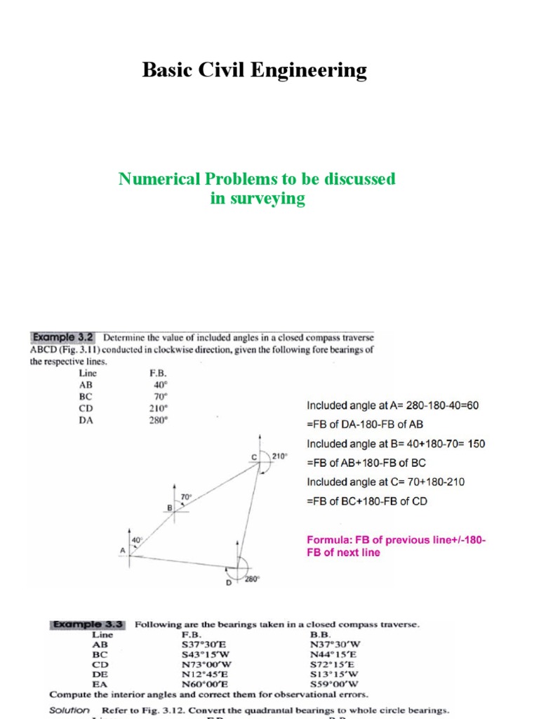 Basic Civil Engineering: Numerical Problems To Be Discussed in ...