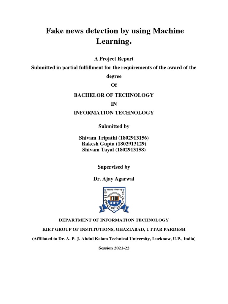Fake News Detection by Using Machine Learning | PDF | Logistic Regression | Statistical ...