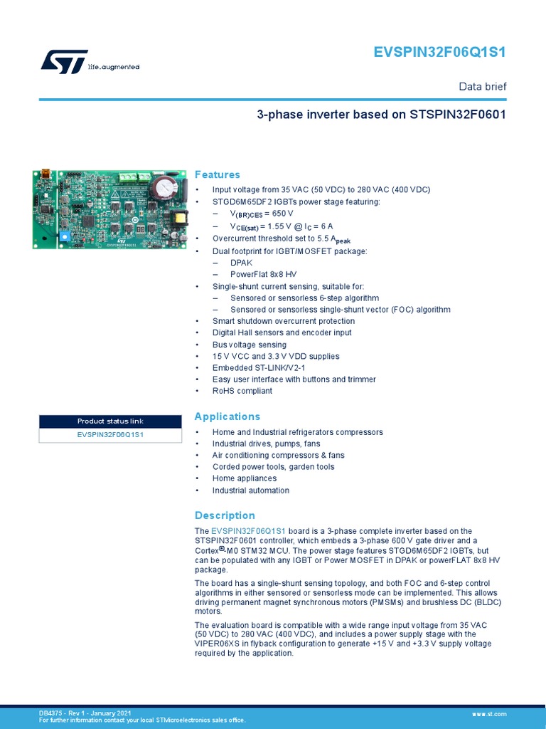 EVSPIN32F06Q1S1: 3-Phase Inverter Based On STSPIN32F0601 | PDF | Power Supply | Insulator ...