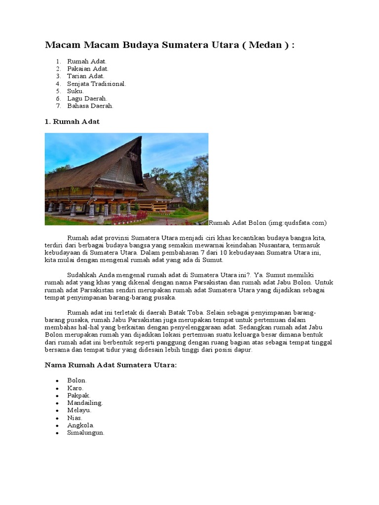 Ragam Budaya Khas Sumatera Utara | PDF